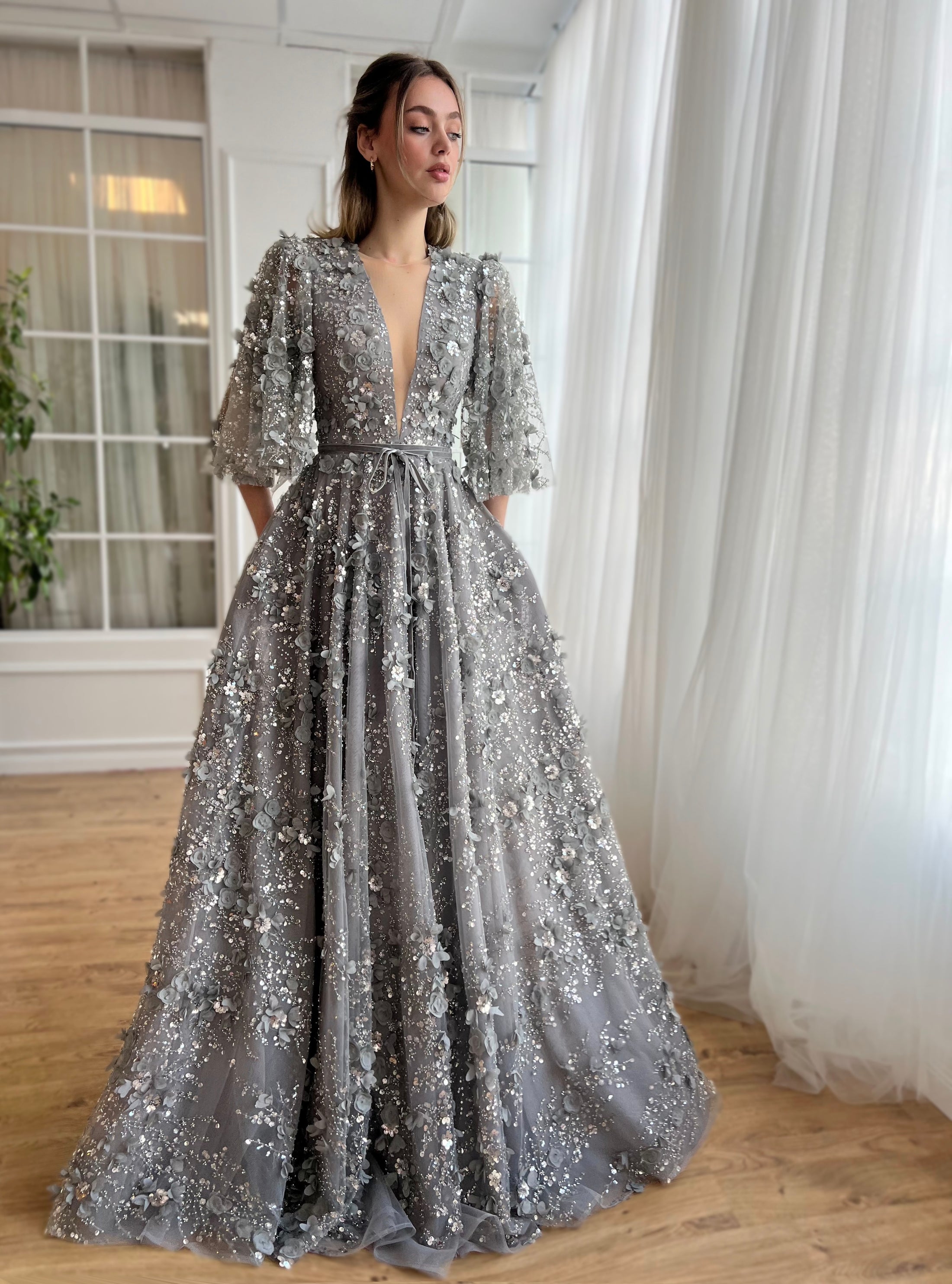 Silver Blossom Gala Gown | Teuta Matoshi