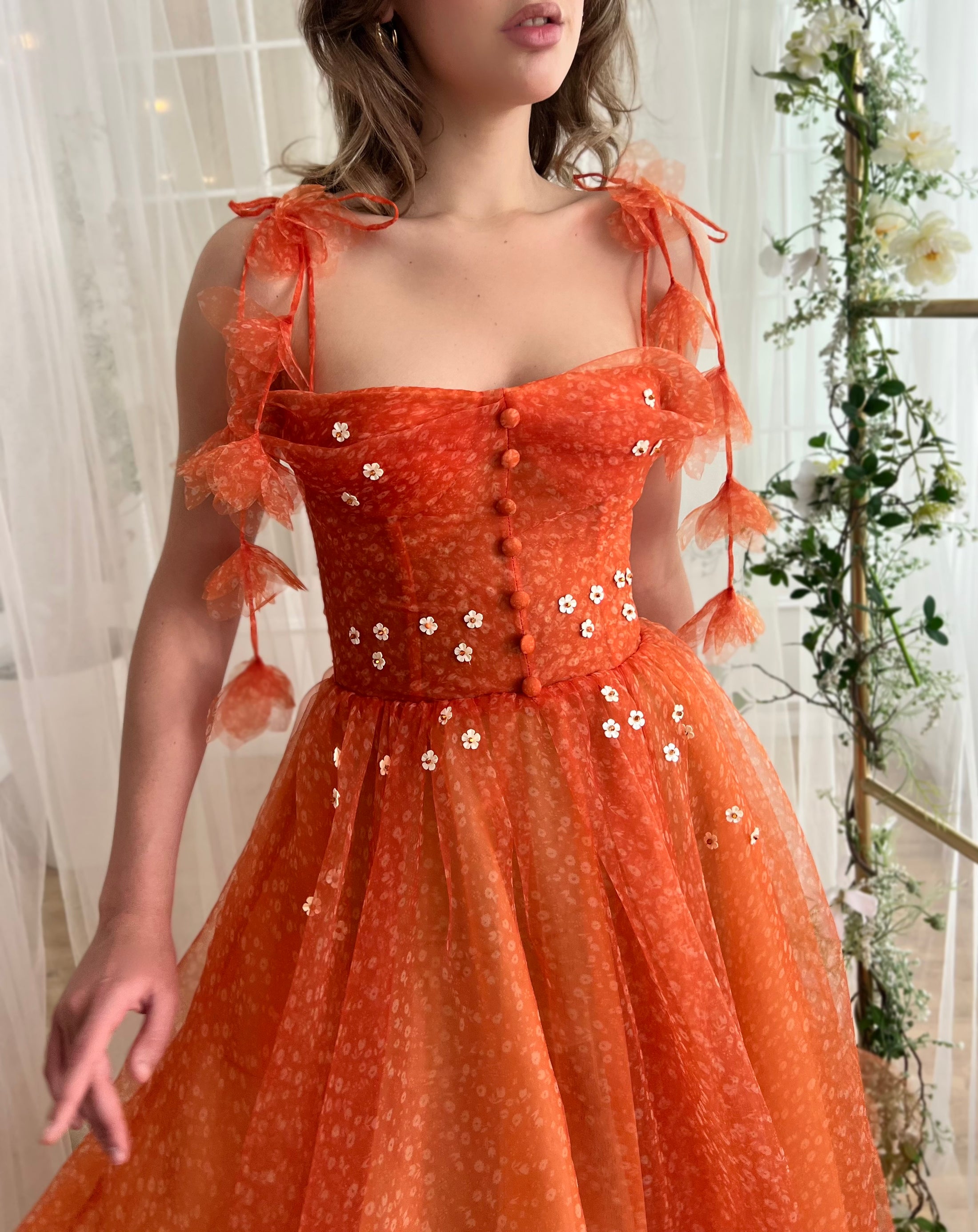 Tangerine Flair Midi Dress | Teuta Matoshi