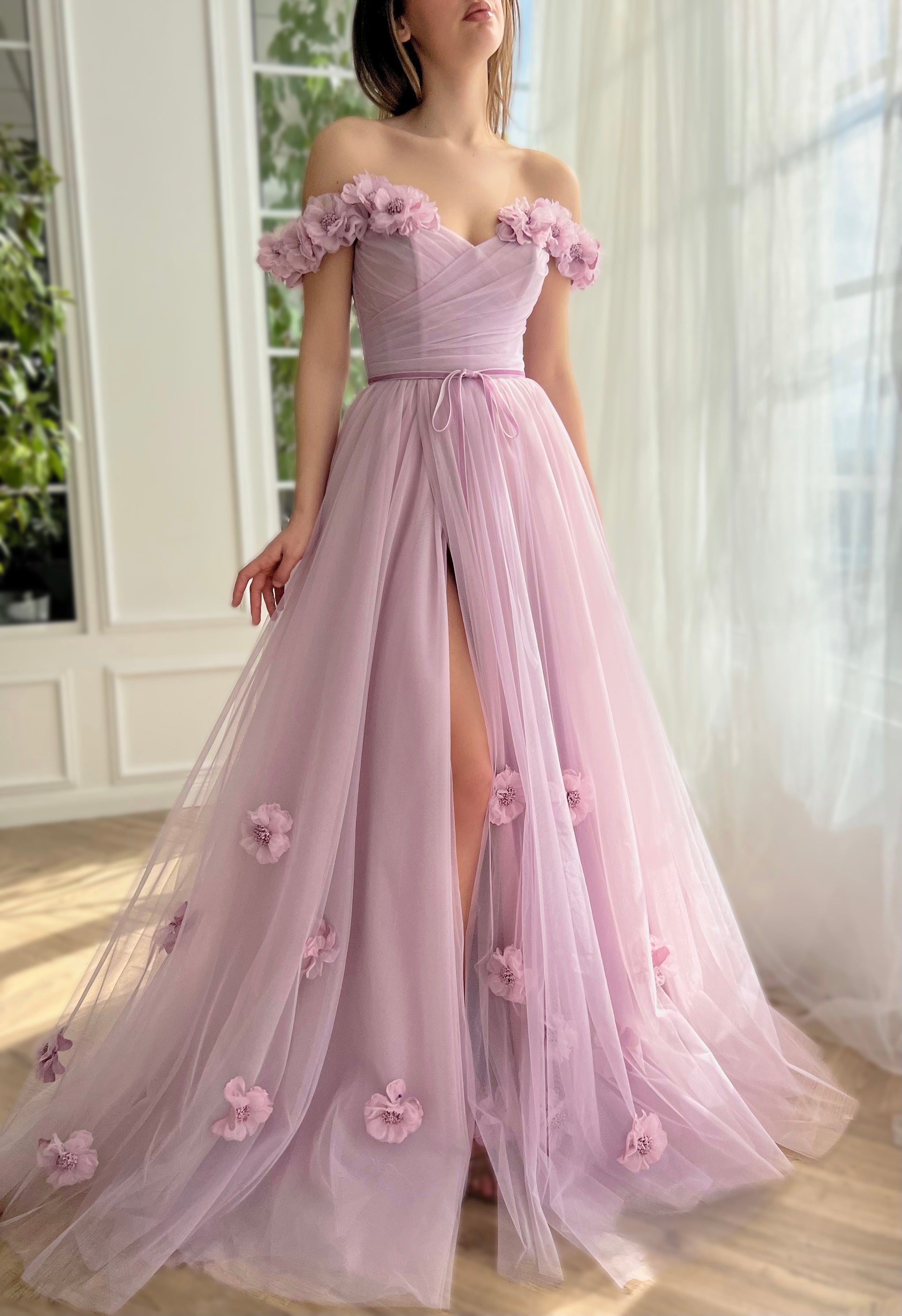 Primrose-Lilac Floral Gown | Teuta Matoshi