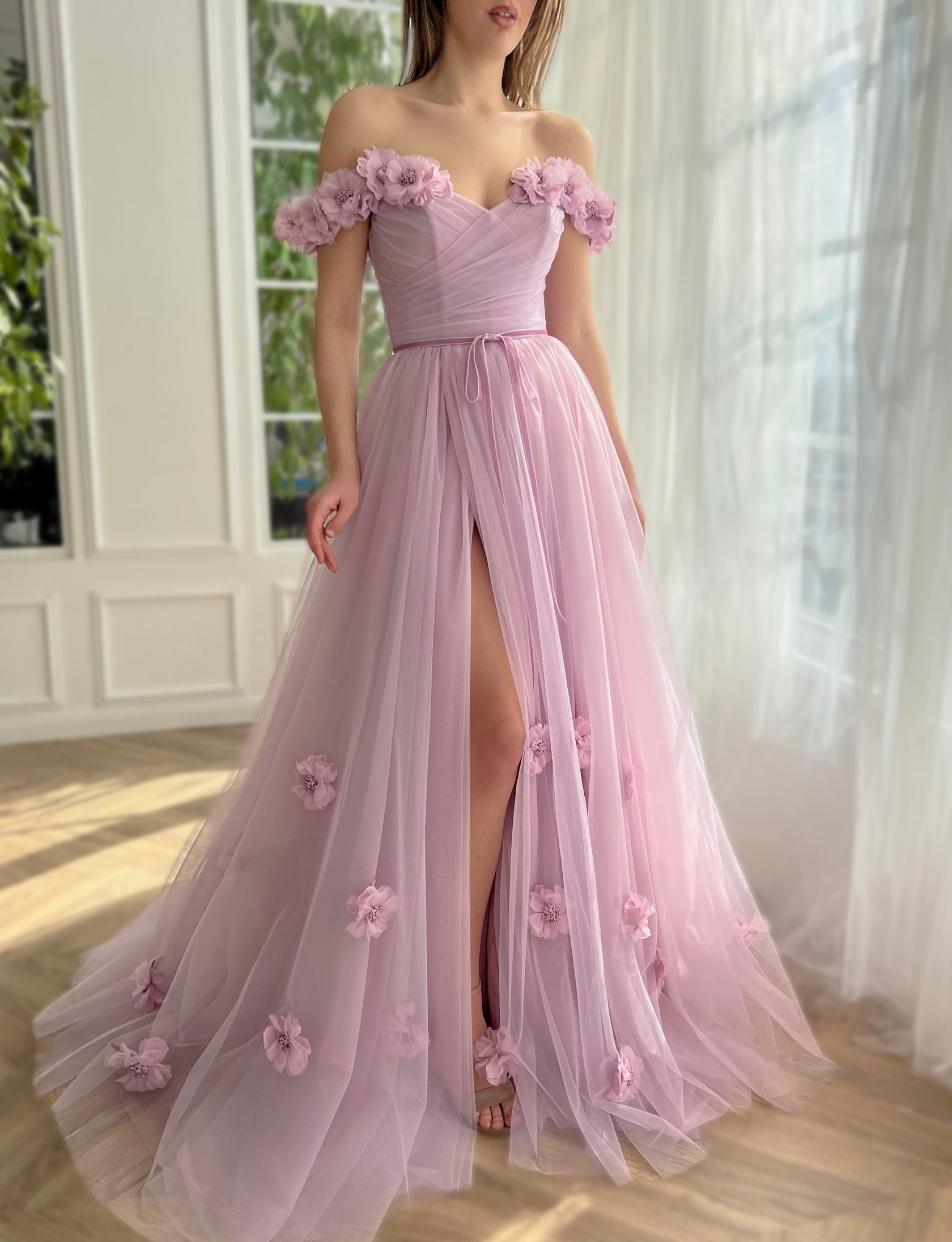 Primrose-Lilac Floral Gown | Teuta Matoshi